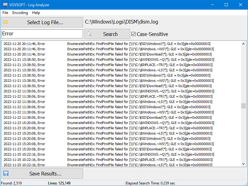 Log Analyzer for PC | Search in large text files - Vovsoft